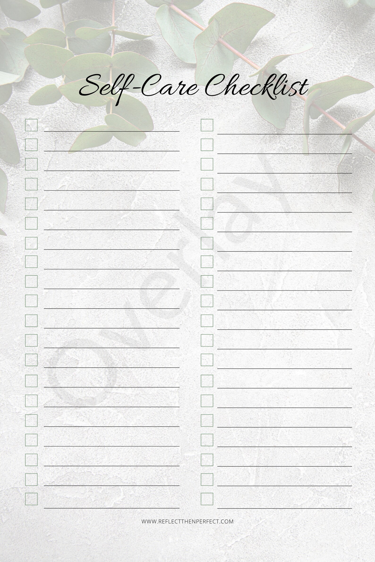 Self-care Checklist Instant Download PDF Printable Template - Etsy