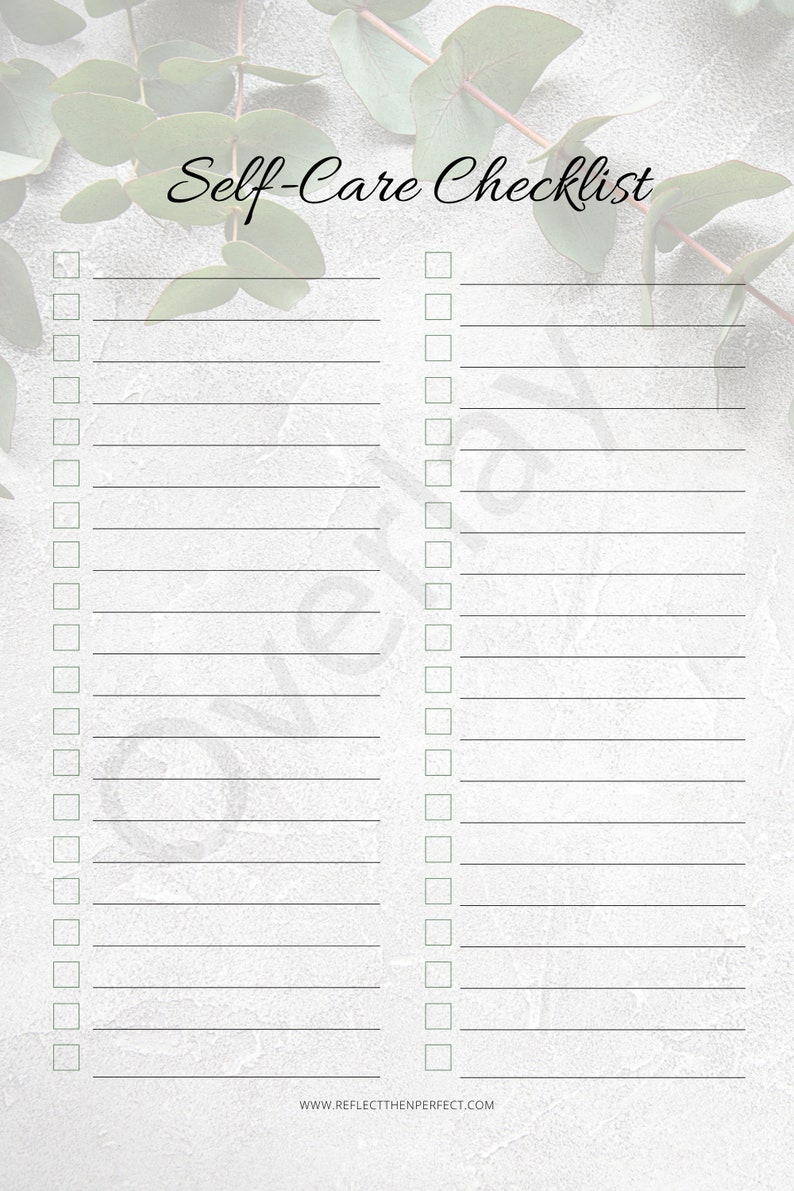Self-care Checklist Instant Download PDF Printable Template - Etsy