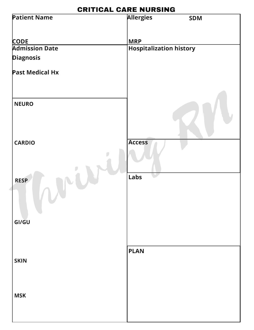 ICU NURSING WORKSHEET - Etsy