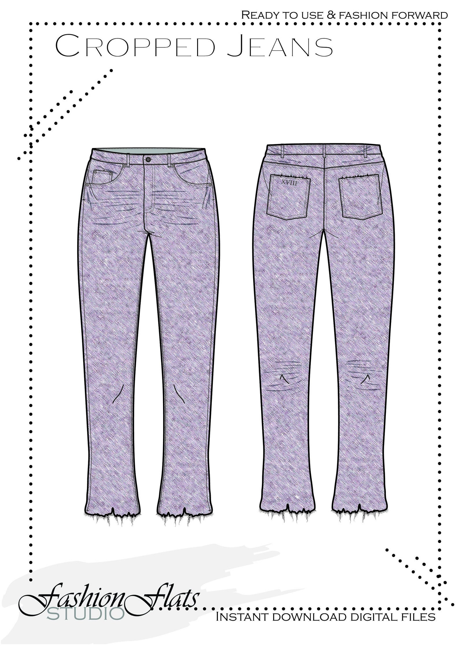 Womens Cropped Jeans | Fashion Flat Sketch | Instant Download File ...