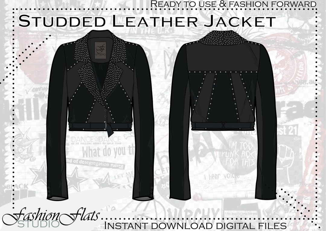 Studded Leather Jacket | Fashion Flat Sketch | Instant Download File ...