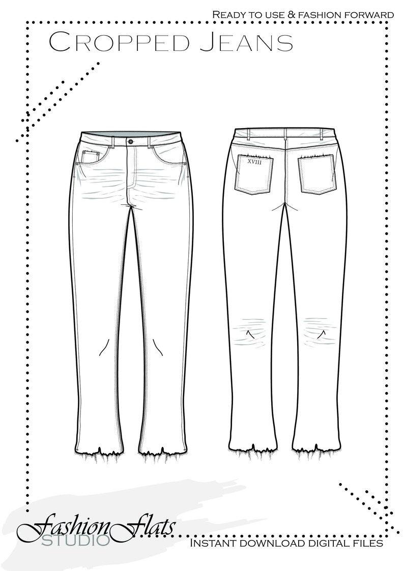 Womens Cropped Jeans | Fashion Flat Sketch | Instant Download File ...