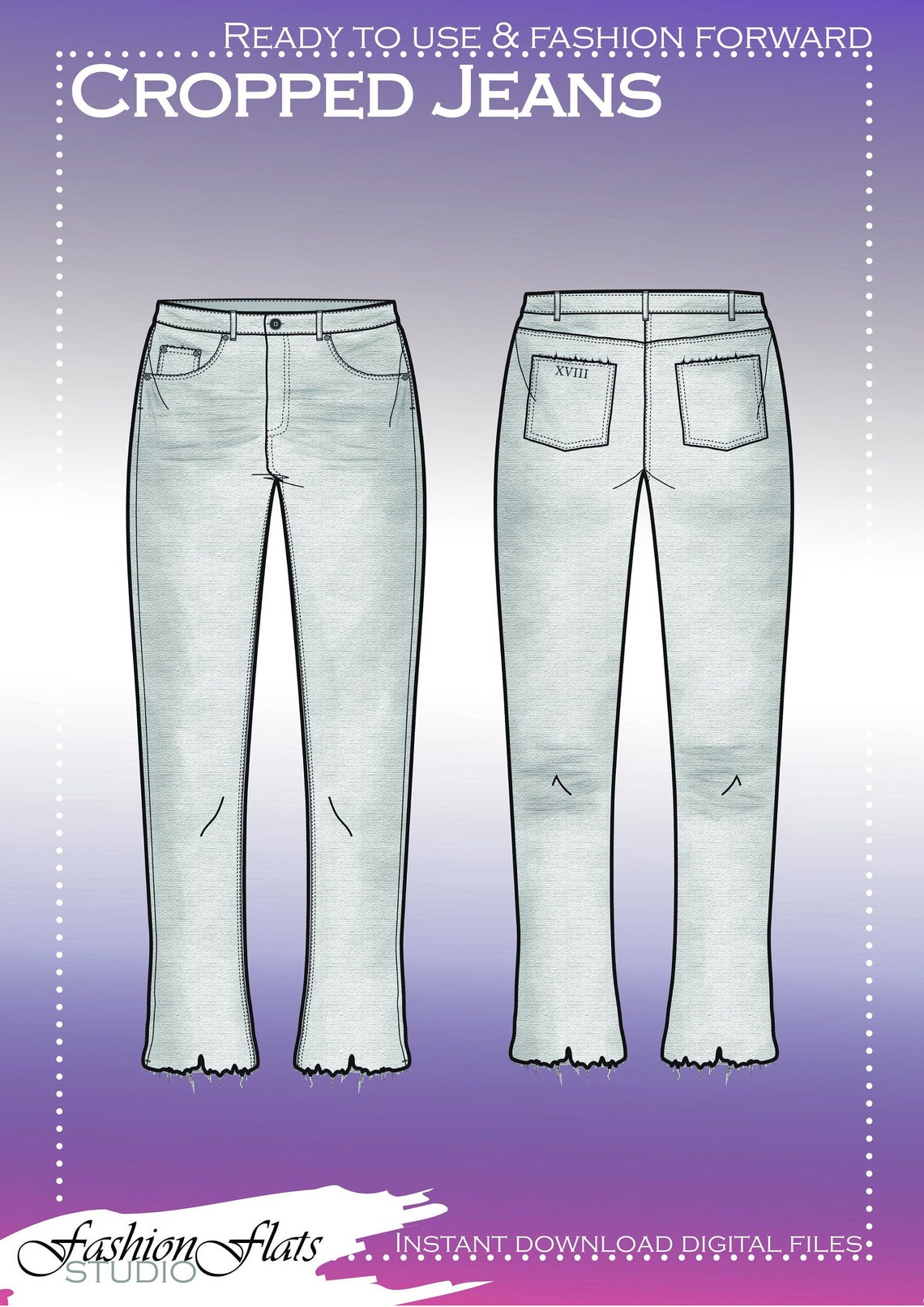Womens Cropped Jeans | Fashion Flat Sketch | Instant Download File ...