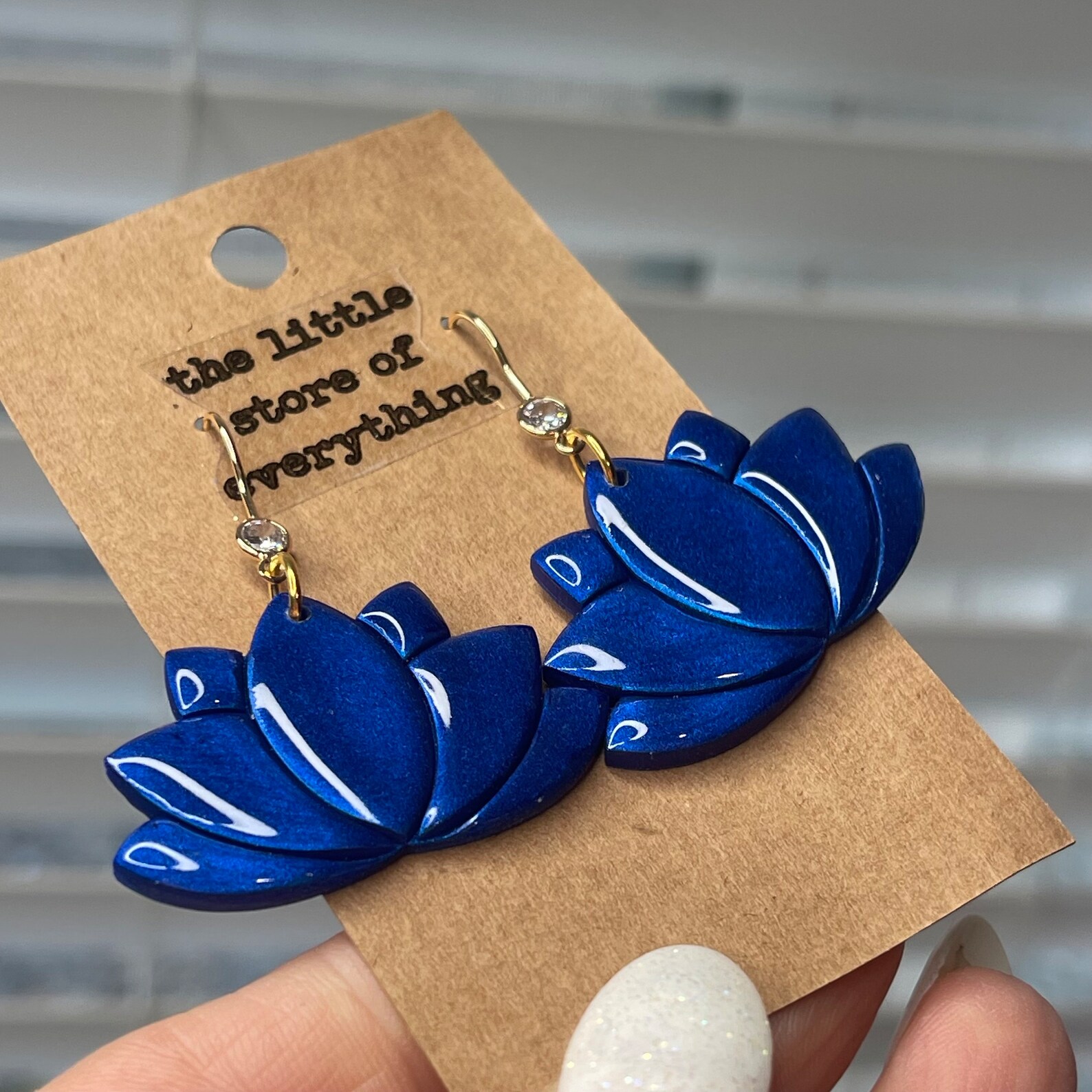 Lotus Flower - Royal Blue - Polymer Clay Earrings - Etsy