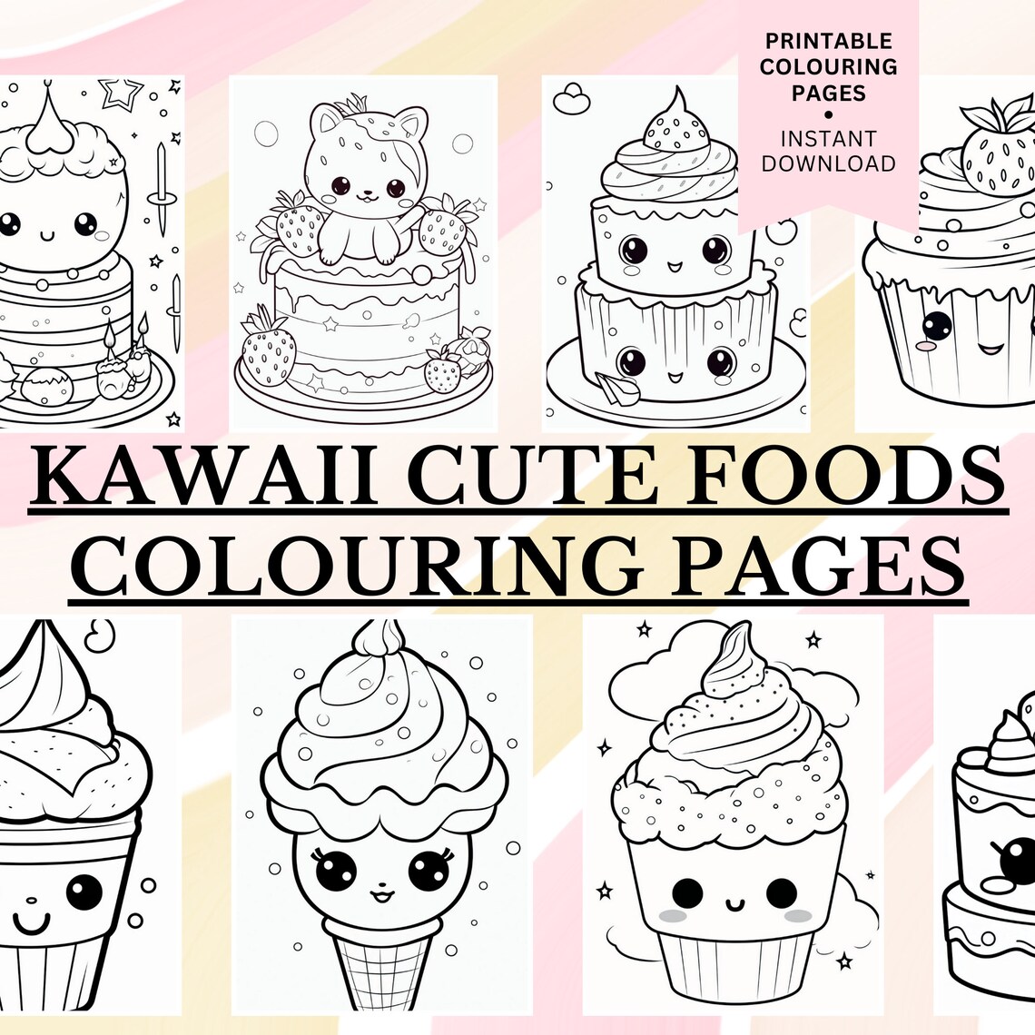 30 Cute Kawaii Foods Colouring Pages, Instant Download, Kids Activities ...