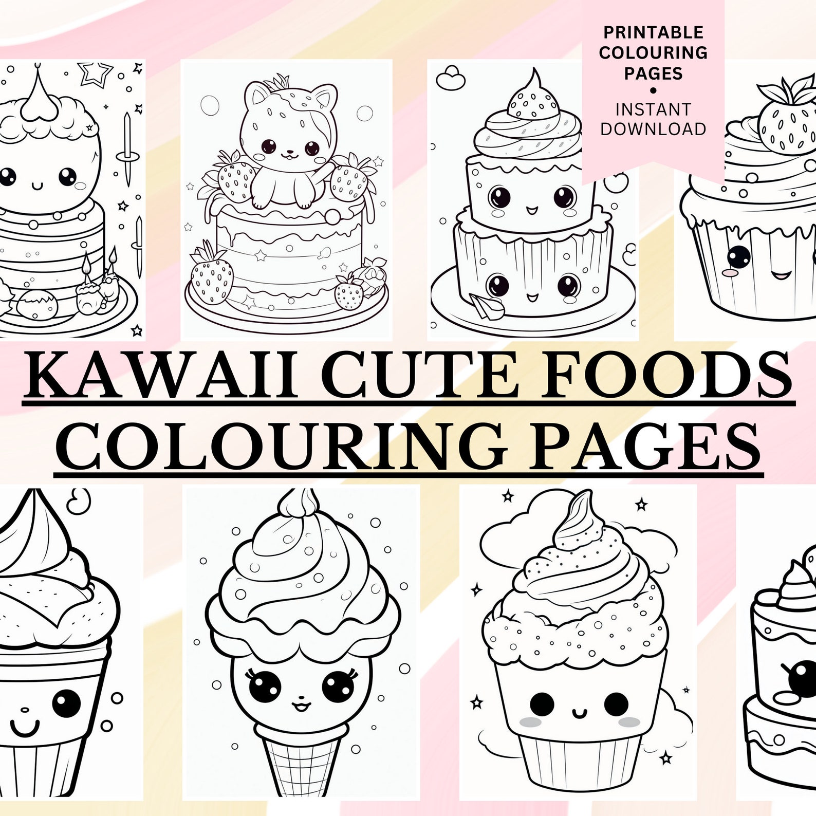 30 Cute Kawaii Foods Colouring Pages, Instant Download, Kids Activities ...
