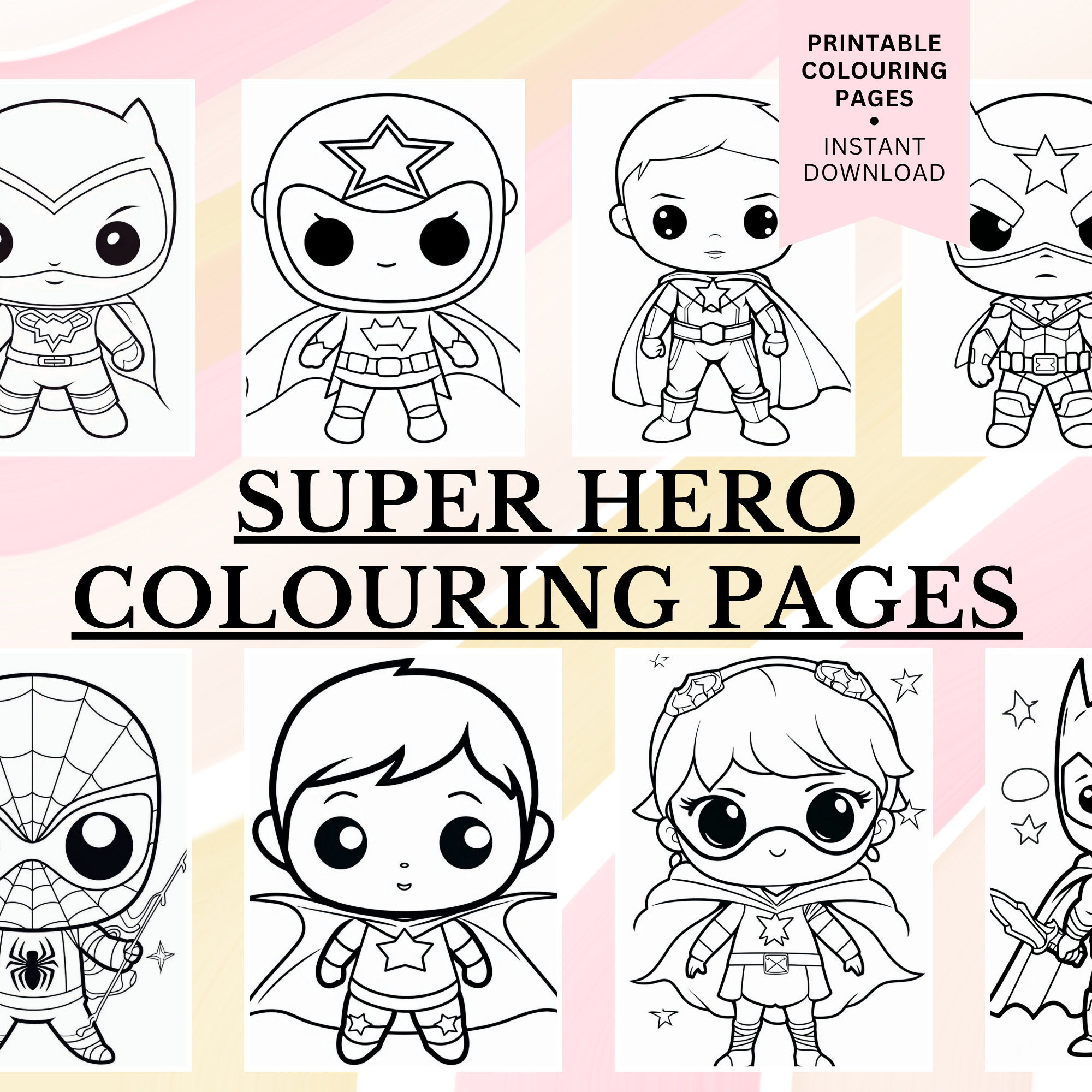 15 Super Hero Colouring Pages, Instant Download, Kids Activities, Kids ...