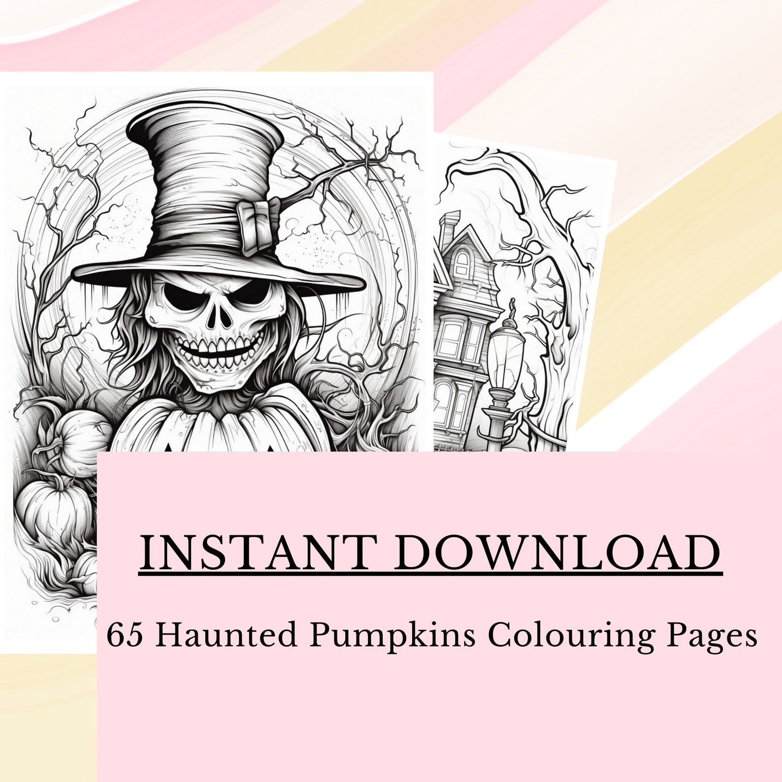 65 Haunted Pumpkins Colouring Pages, Instant Download, Grayscale ...