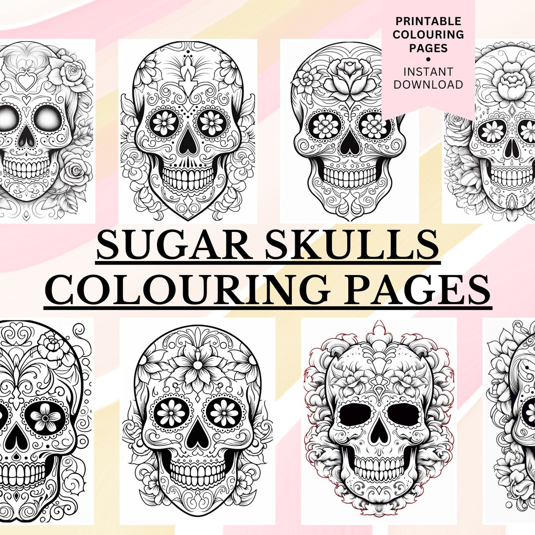 75 Sugar Skulls Colouring Pages, Instant Download, Grayscale Colouring ...