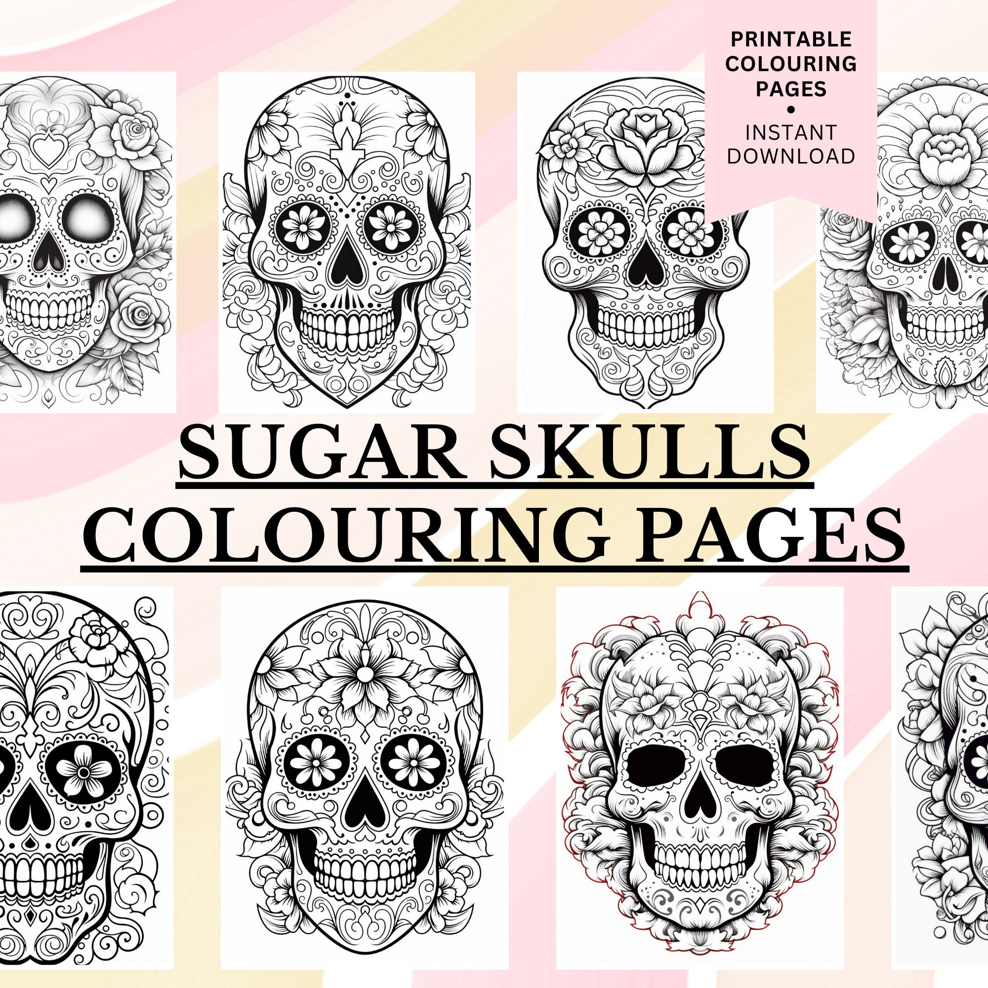 75 Sugar Skulls Colouring Pages, Instant Download, Grayscale Colouring ...
