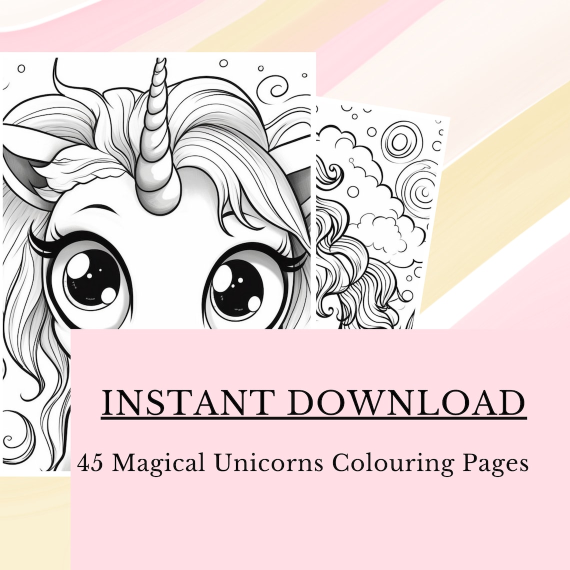 45 Magical Unicorns Colouring Pages, Instant Download, Grayscale ...