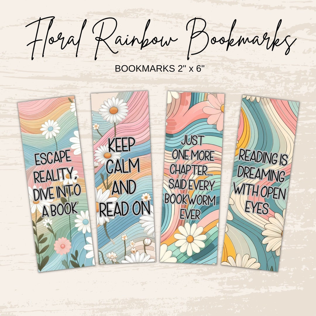 Printable Floral Rainbow Bookmarks, Digital Bookmark, Instant Download ...
