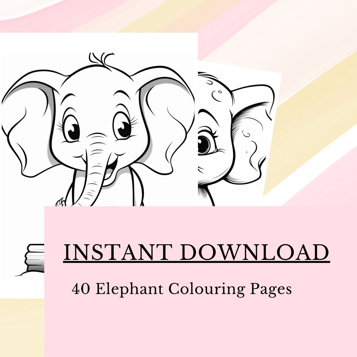 40 Cute Elephant Colouring Pages, Instant Download, Grayscale Colouring ...