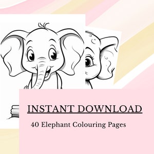 40 Cute Elephant Colouring Pages, Instant Download, Grayscale Colouring ...