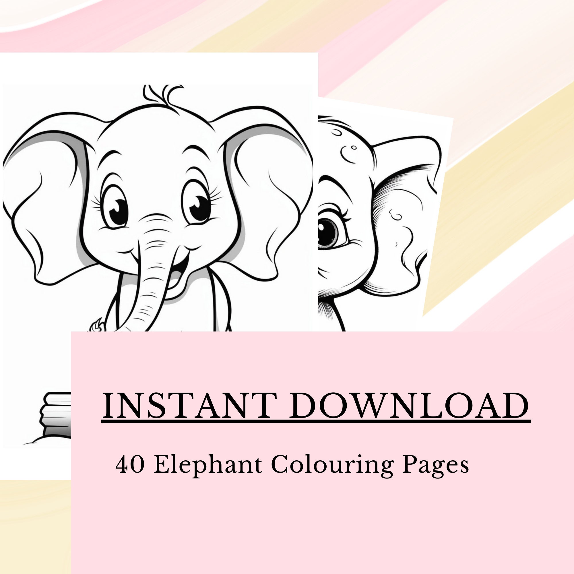 40 Cute Elephant Colouring Pages, Instant Download, Grayscale Colouring ...