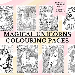 45 Magical Unicorns Colouring Pages, Instant Download, Grayscale ...