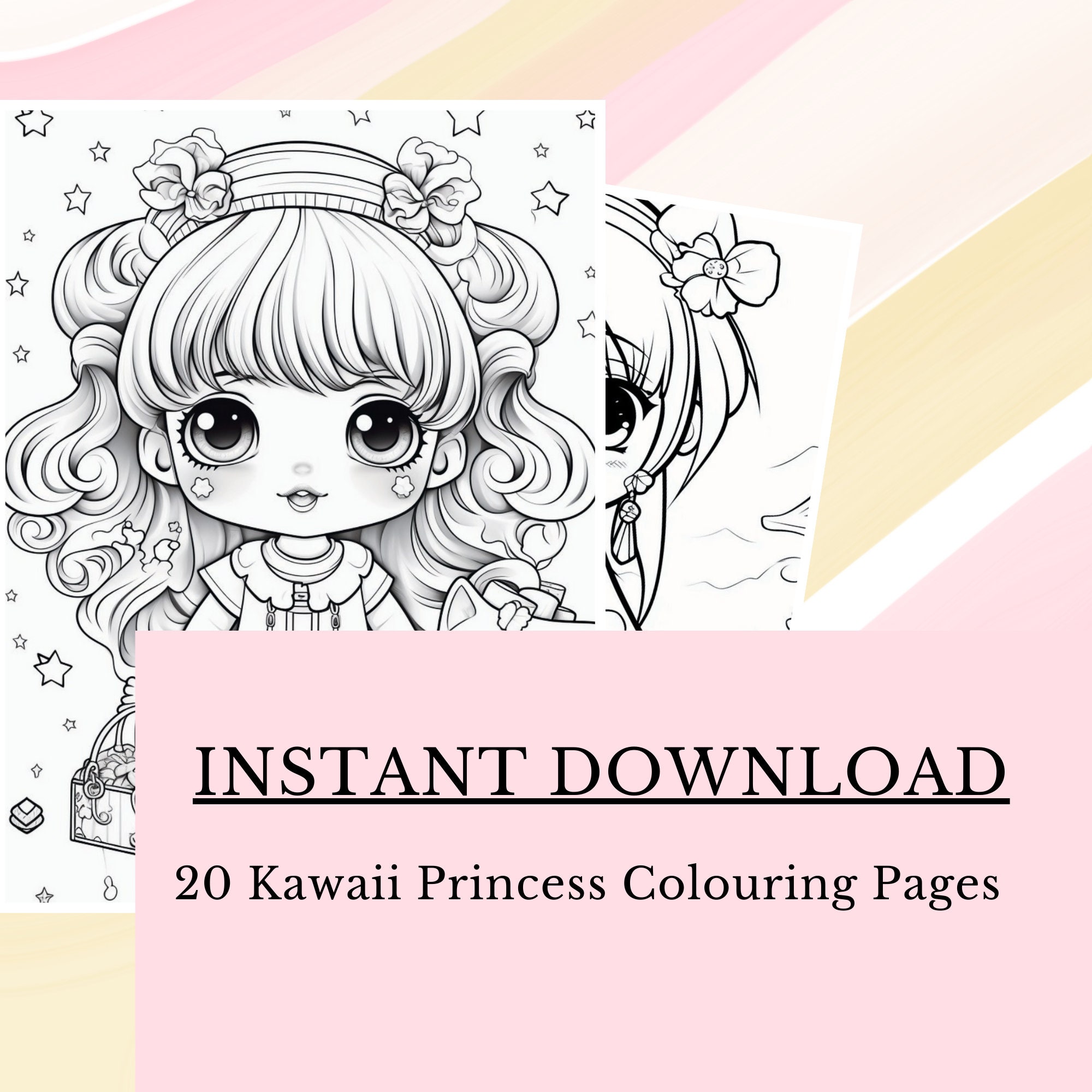 20 Kawaii Princesses Colouring Pages, Instant Download, Kids Activities ...