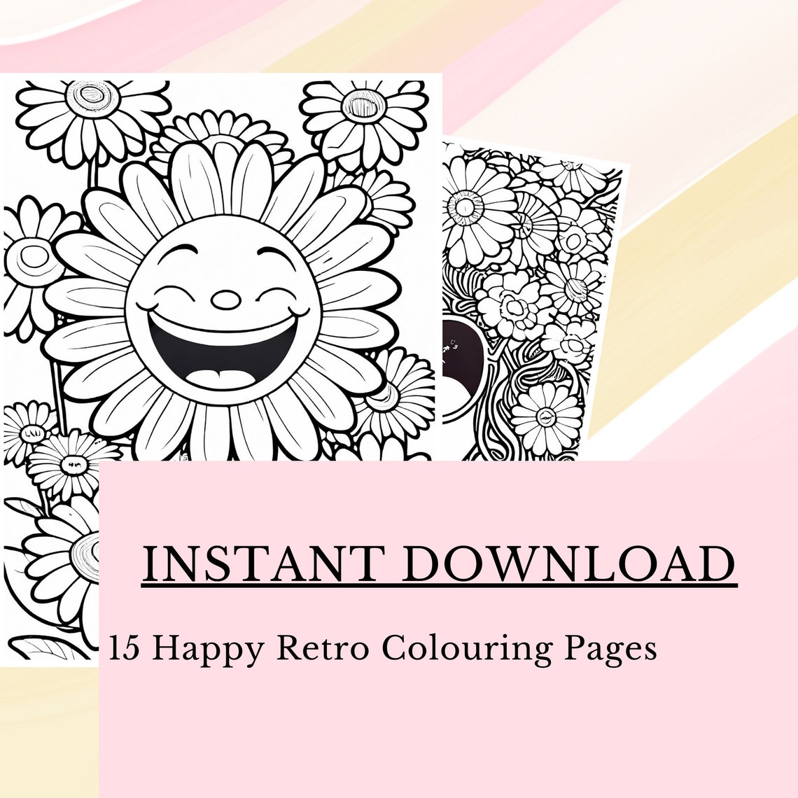 15 Happy Retro Colouring Pages, Instant Download, Grayscale Colouring ...
