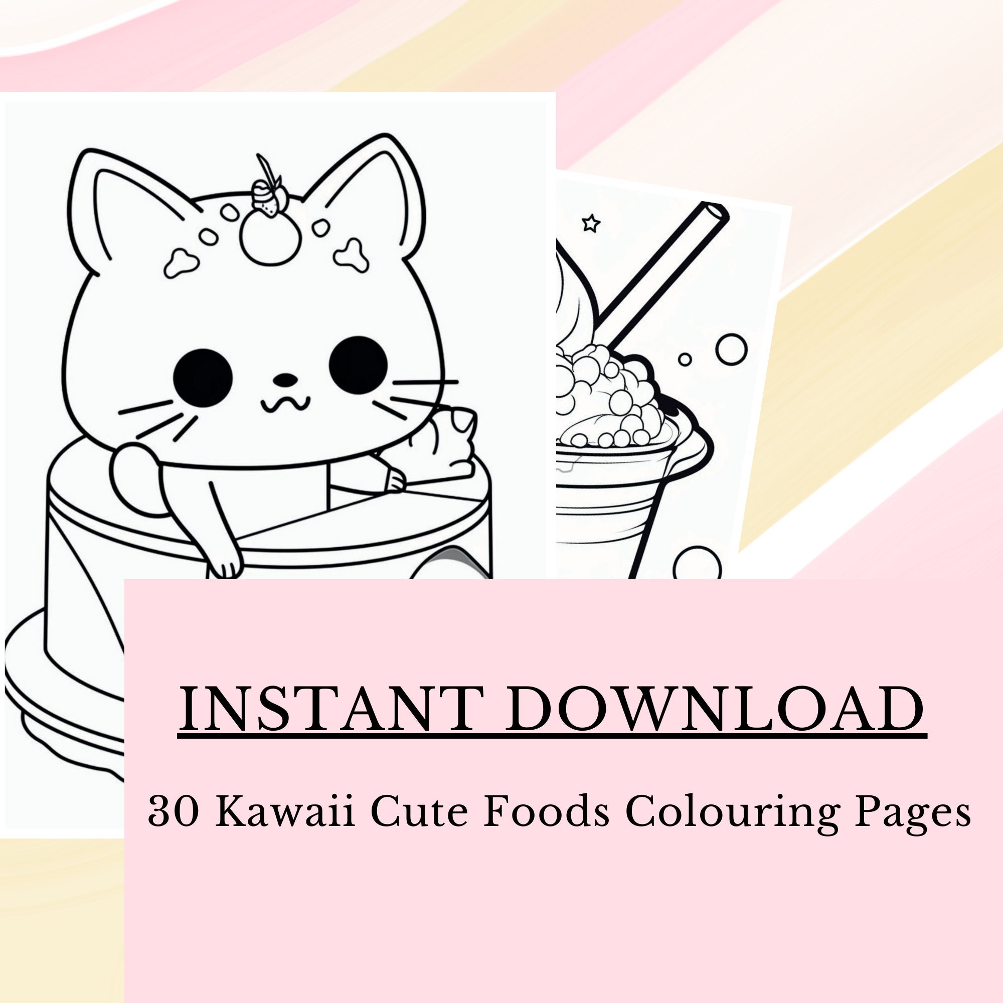 30 Cute Kawaii Foods Colouring Pages, Instant Download, Kids Activities ...