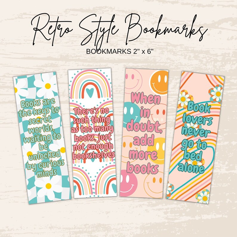 Printable Retro Style Bookmarks, Digital Bookmark, Instant Download ...