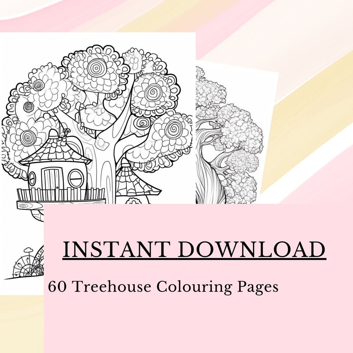 60 Cute Treehouse Colouring Pages, Instant Download, Adult Colouring ...