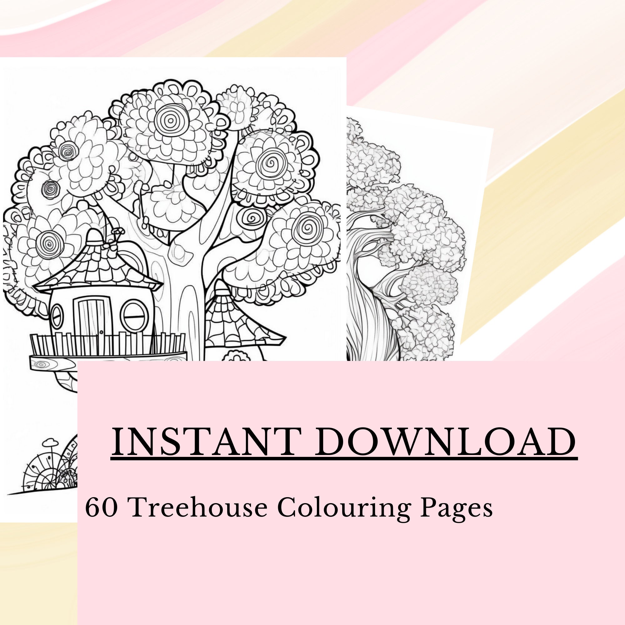60 Cute Treehouse Colouring Pages, Instant Download, Adult Colouring ...