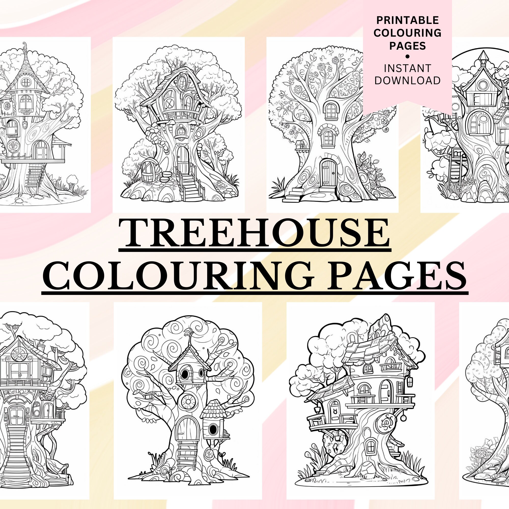 60 Cute Treehouse Colouring Pages, Instant Download, Adult Colouring ...