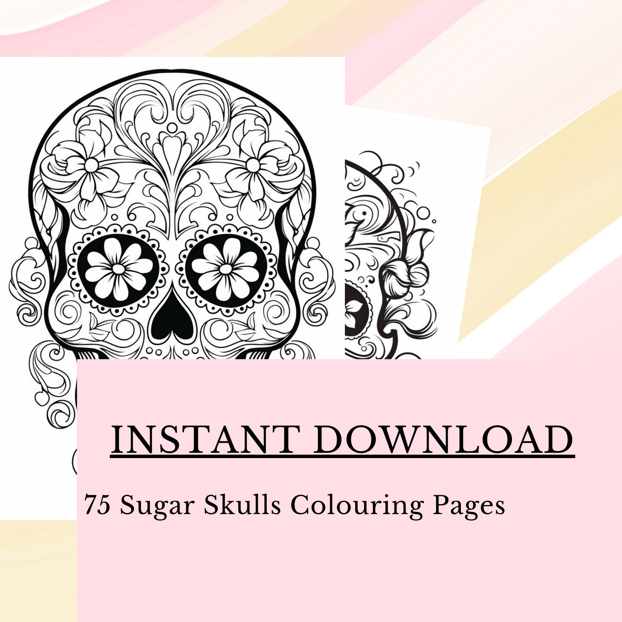 75 Sugar Skulls Colouring Pages, Instant Download, Grayscale Colouring ...