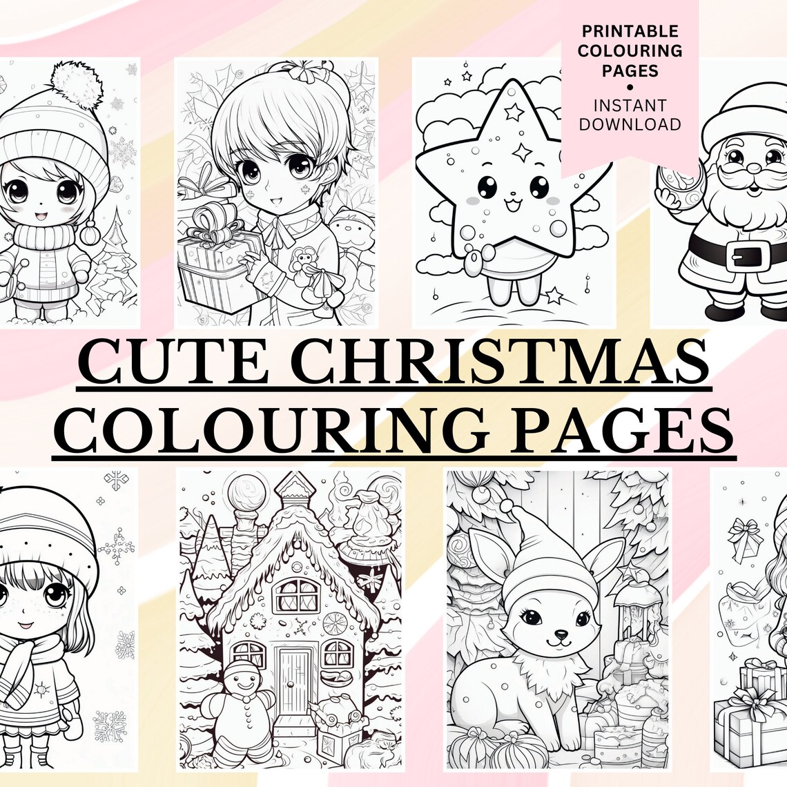 25 Cute Christmas Colouring Pages, Instant Download, Xmas Activities ...