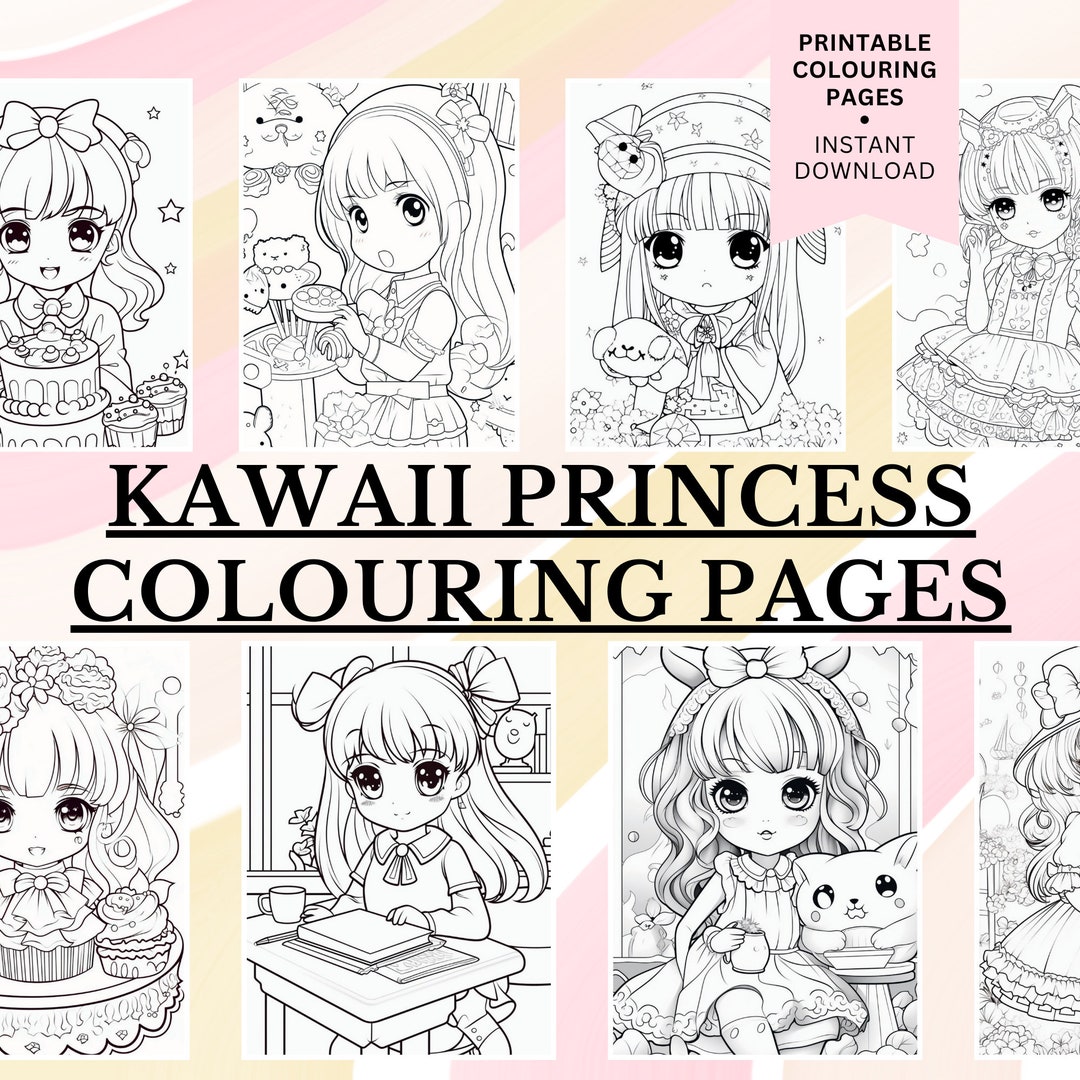 20 Kawaii Princesses Colouring Pages, Instant Download, Kids Activities ...
