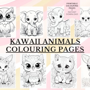 25 Kawaii Animal Colouring Pages, Instant Download, Kids Activities ...