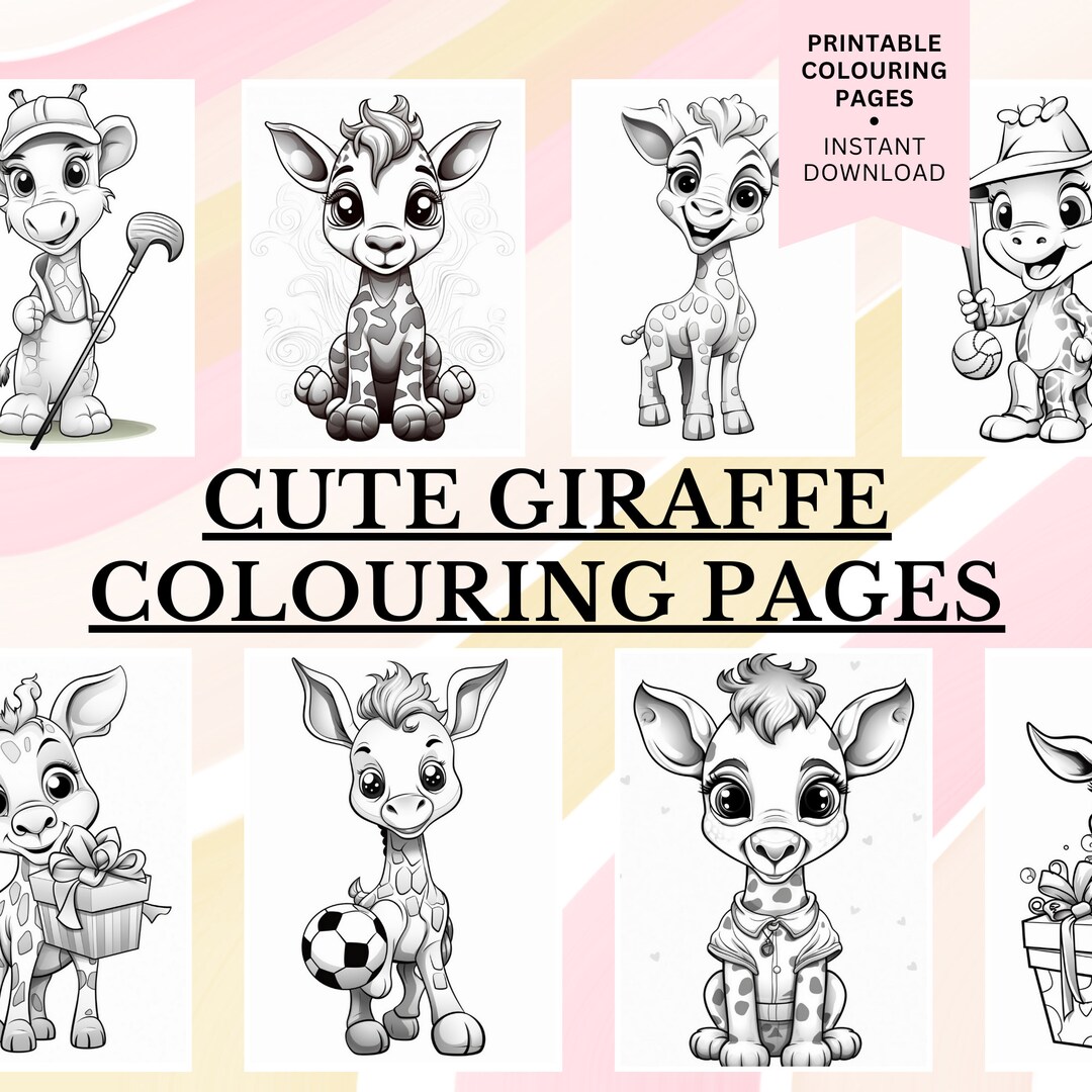 55 Cute Giraffe Colouring Pages, Instant Download, Grayscale Colouring ...