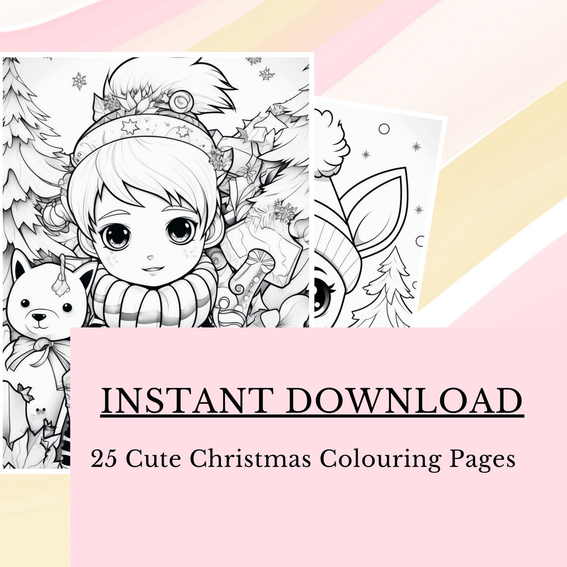 25 Cute Christmas Colouring Pages, Instant Download, Xmas Activities ...