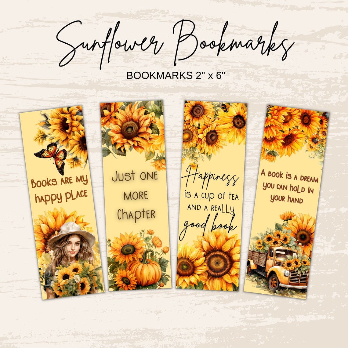 Printable Sunflower Bookmarks, Digital Bookmark, Instant Download ...