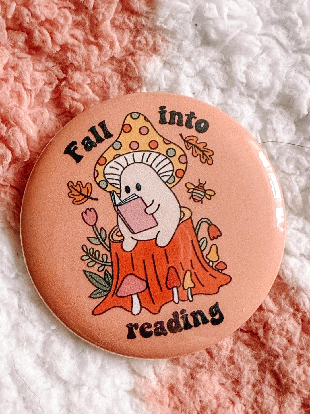 Fall Into Reading Button Badge | Cozy Bookish Pin | 58mm Handmade ...