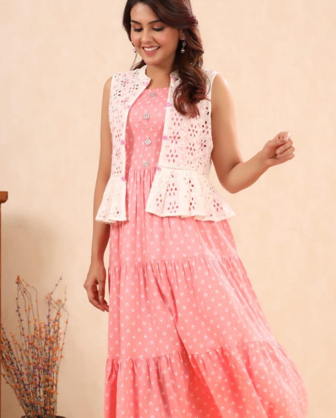 Gorgeous Printed Cotton Frock Dress Gown With Crosia Design Jacket - Etsy