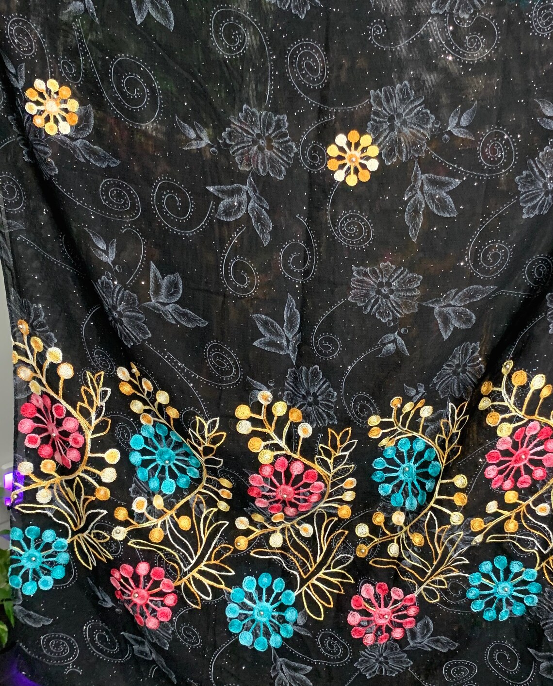 Pakistani Fashion Handmade Multicolor Embroidery Work Black Chiffon ...