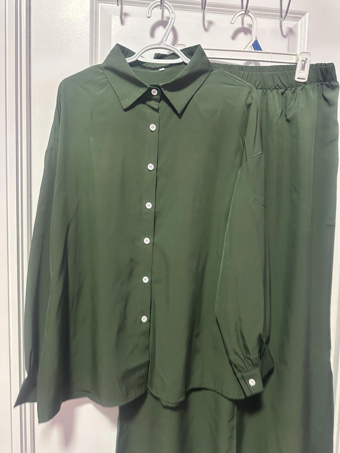 Elegant Plus Two Piece Cote Set Stylish V_neck Shirt and Wide Leg Pants ...