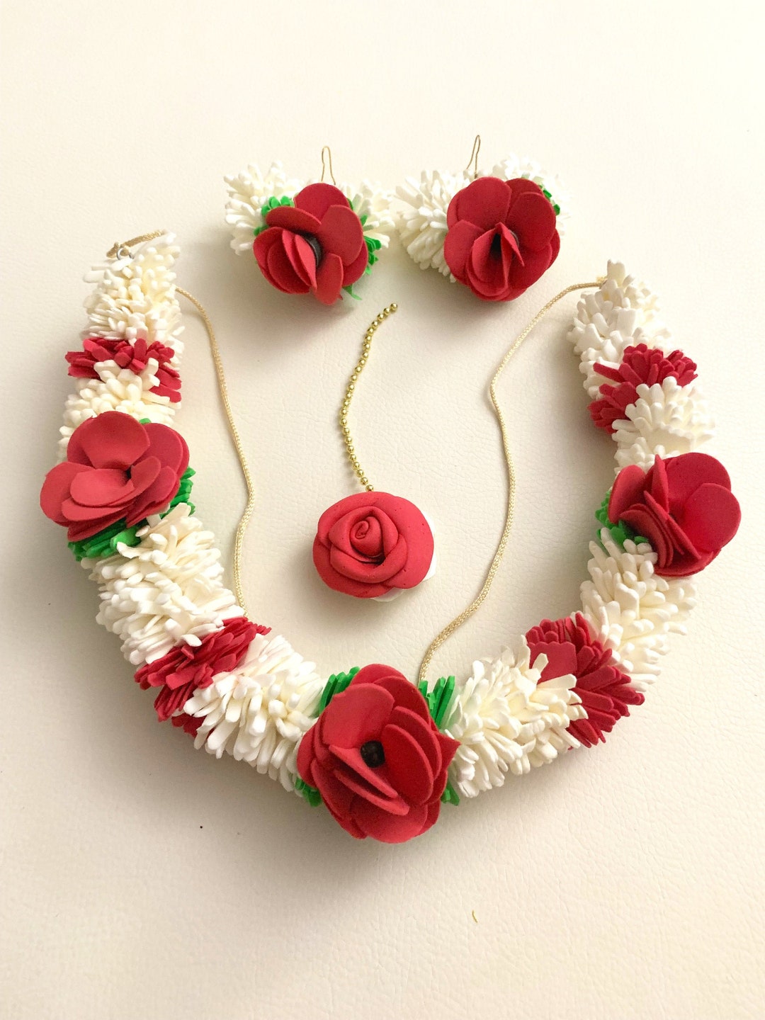 Artificial Handmade Flower Jewelry Floral Jewelry Set For Mehndi And ...
