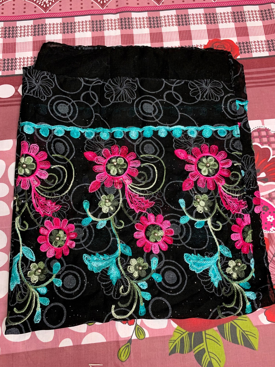 Pakistani Fashion Handmade Multicolor Embroidery Work Black Chiffon ...