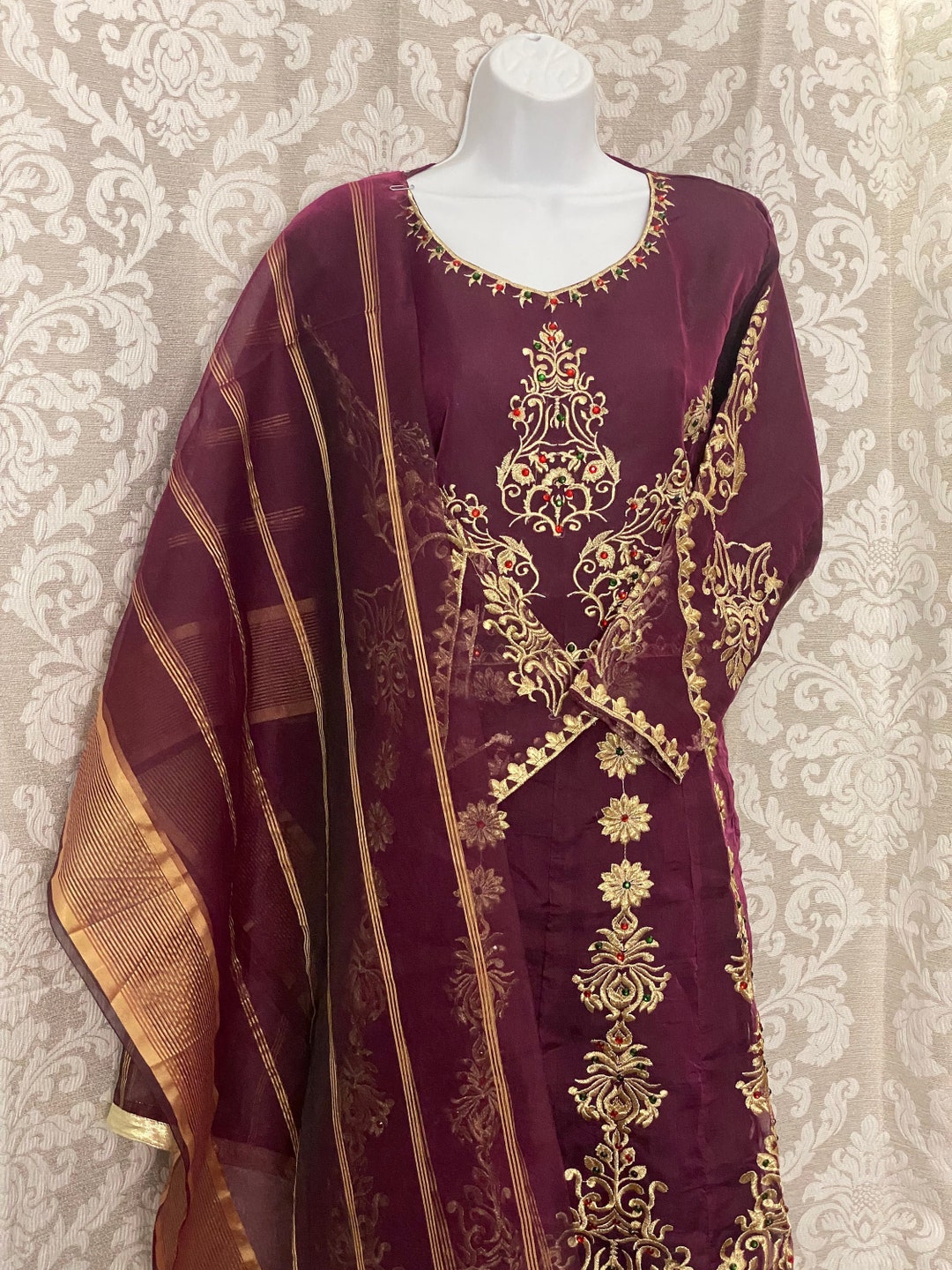 Beautiful Pakistani Clothes 3pic Organza Frock Style Tilla Embroidery ...