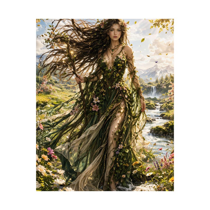 Earth Goddess Print, Nature Goddess Poster, Green Aesthetic Wall Art ...
