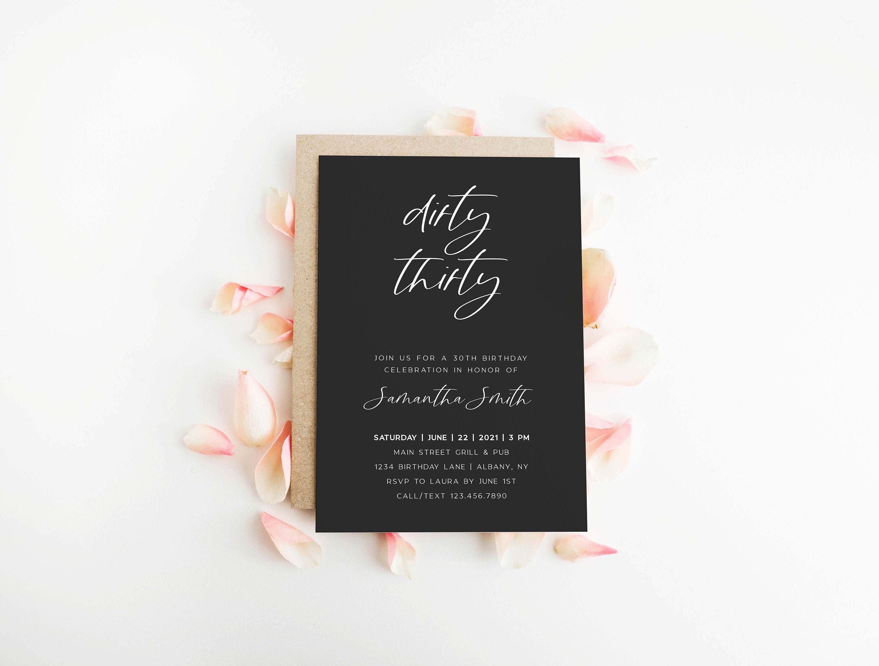 Dirty Thirty Birthday Invitation 30th Birthday Invite Black Modern ...