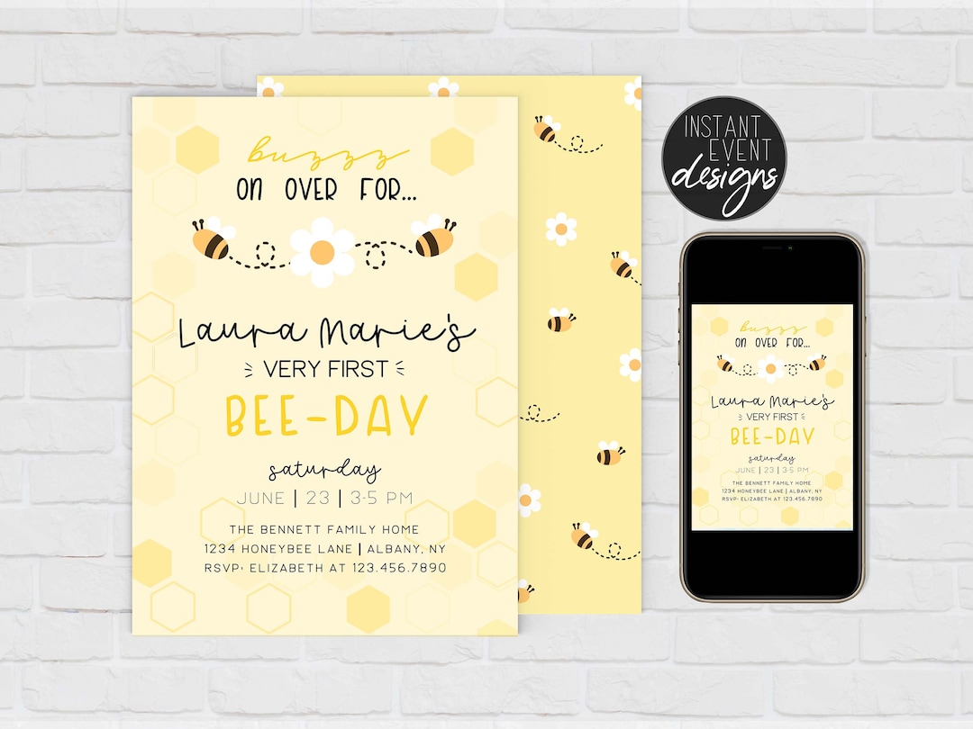 1st Bee-day Invitation | Honey Bee Invite | Bee-day Invitation | Bee ...
