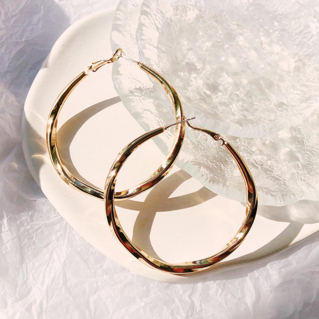 Gold Large Hoop Earrings/oversized Golden Hoops/gold Brass Earrings ...