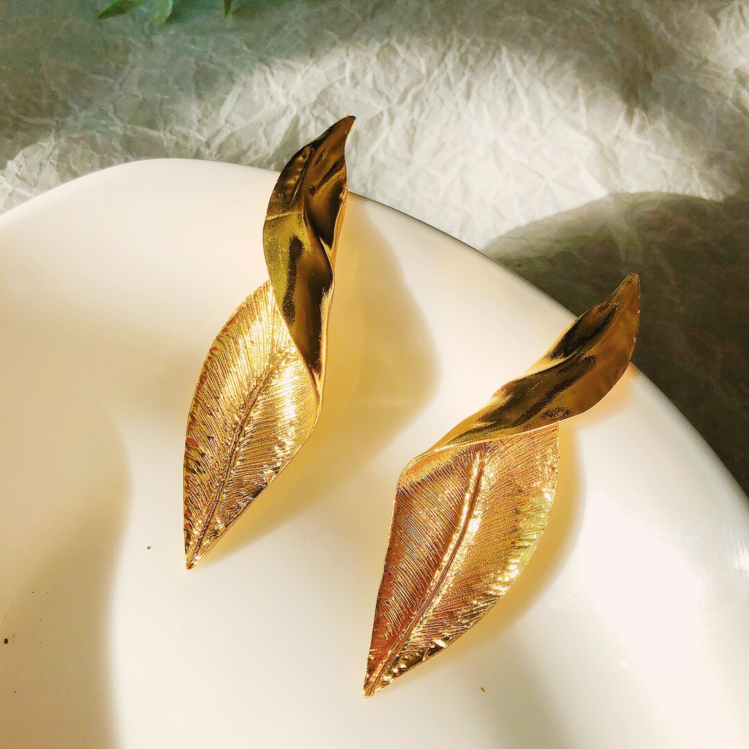 Big Gold Leaf Earrings/gold Statement Leaf Stud Earrings/big Leaf Studs ...