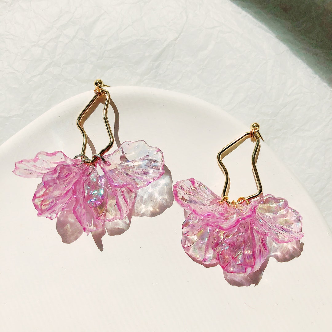 Shell Flower Petal Earrings/ Purple Flower Petal Dangle Earrings ...