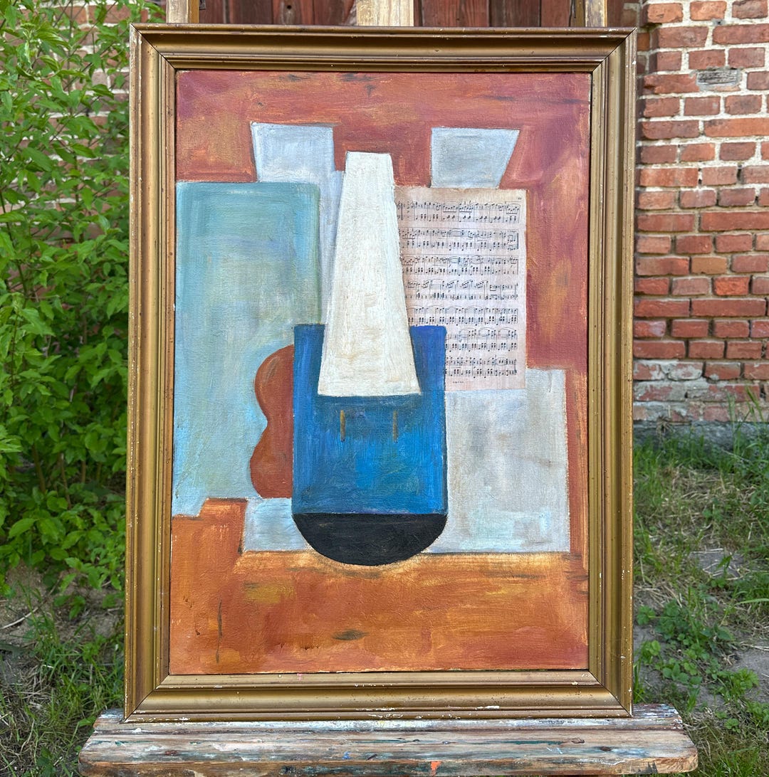 Expressionist/cubist Still Life With Violin and Sheet Music, Oil ...