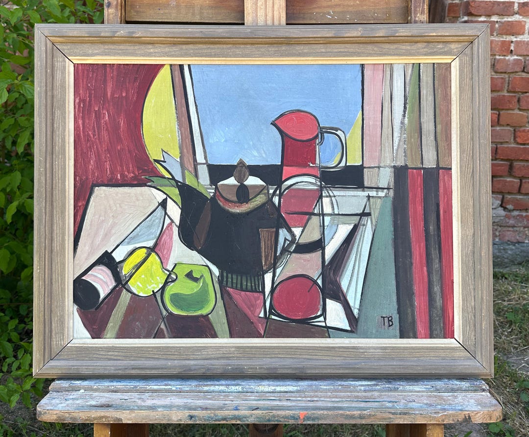 Modern Cubist Still Life, Swedish Oil Painting Around 1950 - Etsy