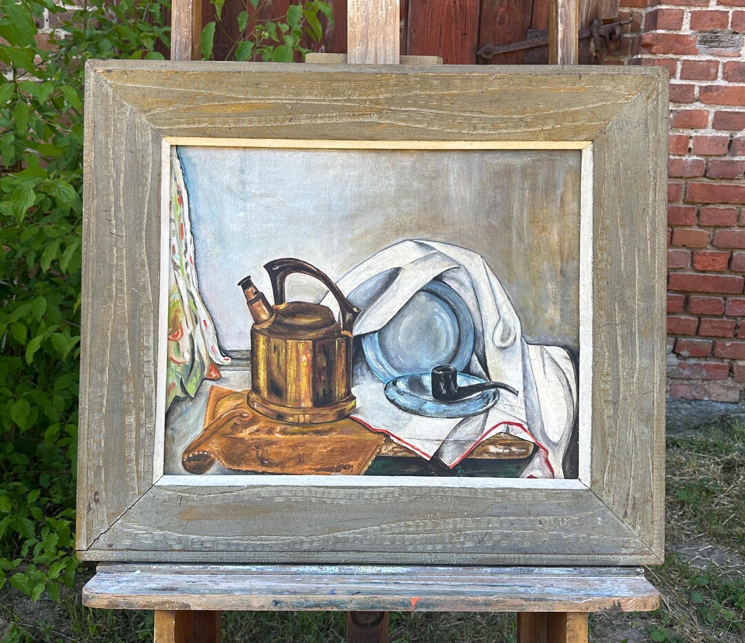 Modern, Functional Still Life With Kettle and Pipe, USA? Oil Painting ...